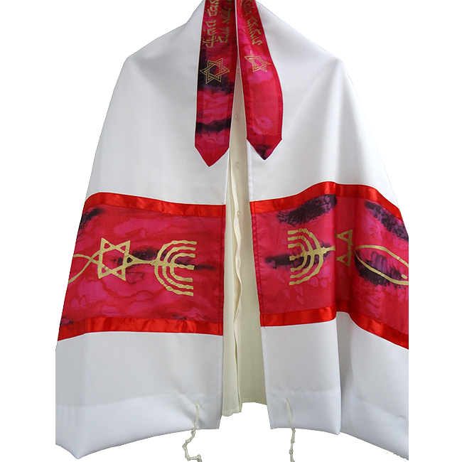 Galilee Silk Red Messianic Tallit - Silk on Rayon