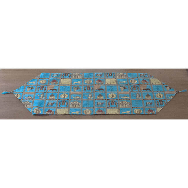 Embroidered table runner with ethnic Middle East folklore.