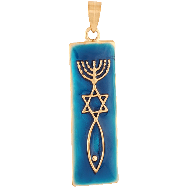 Gold Filled Grafted In Pendant with Blue Enamel