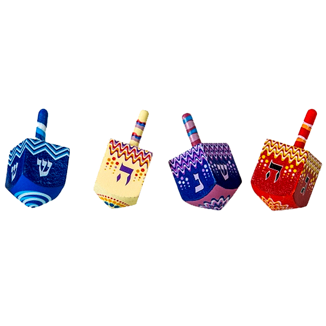Colorful Wood Dreidels, Set of 4