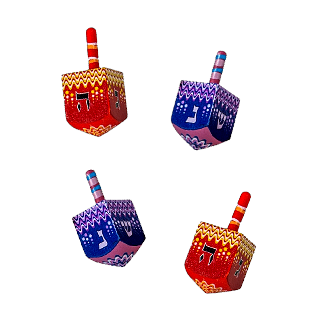 Colorful Wood Dreidels, Set of 4